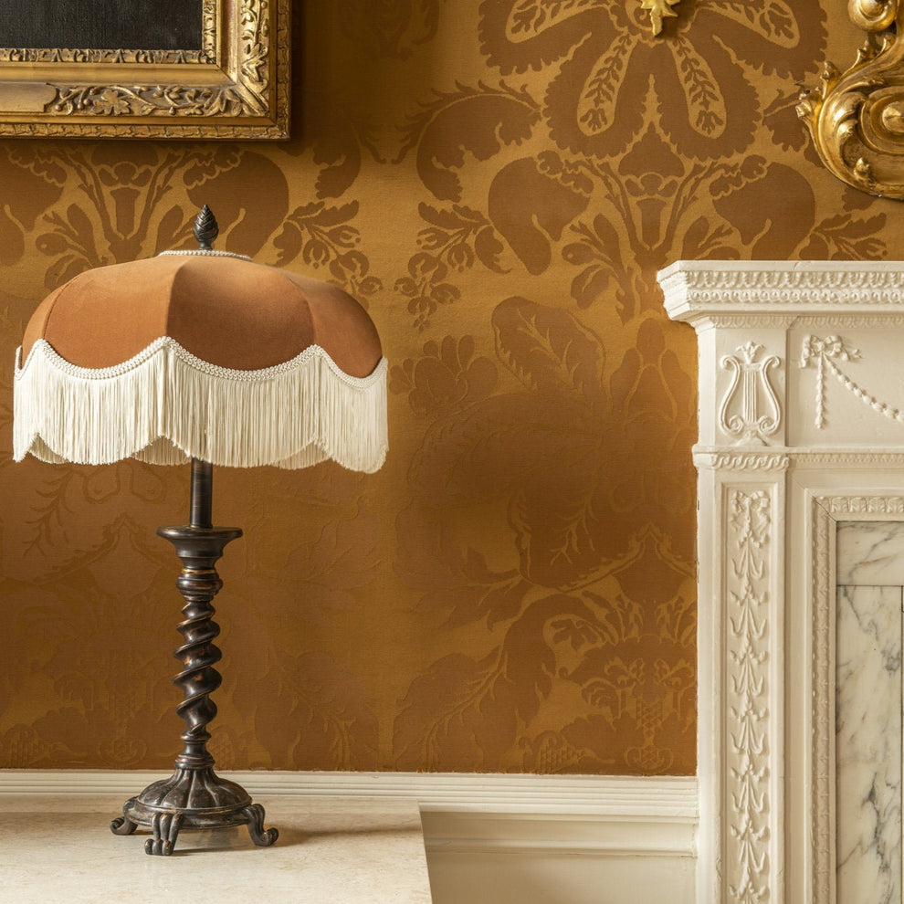 The Emmy Lampshade | Handmade Brown-Velvet Lampshade With Ivory Fringe ...
